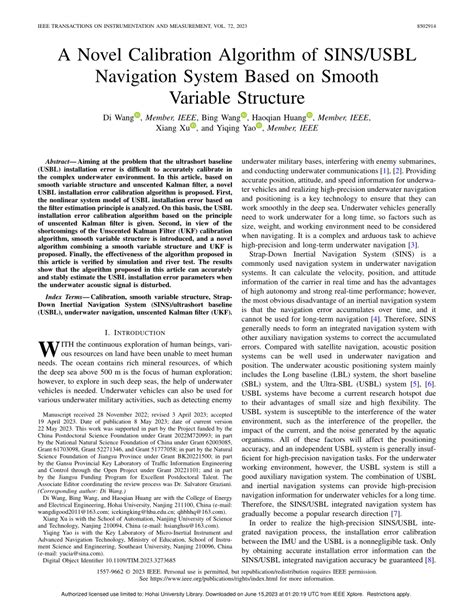 pdf a novel calibration algorithm of sins usbl navigation system based on smooth variable
