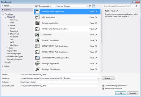 how to pass data from one form to other form in windows form application c