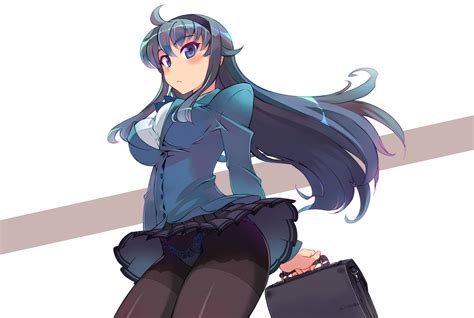 Blue Eyes Blue Hair Blush Breasts Headband Kusanagi Tonbo Long Hair Original Panties Pantyhose