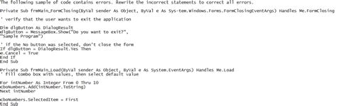 solved the following sample of code contains errors rewrite