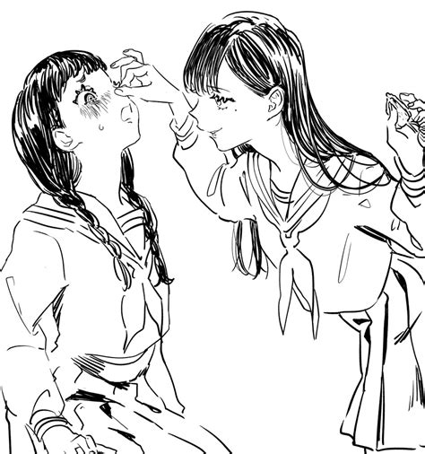 Safebooru 2girls Absurdres Blush Bomhat Braid Commentary English Commentary Greyscale Hands Up