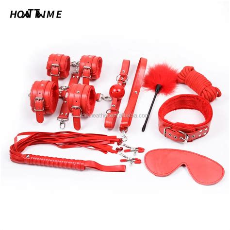 leather bondage kits 6pcs set sex toys feathers nipples clip flirting nipples clip floggers mask