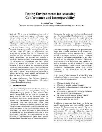 testing environments for assessing conformance and interoperability