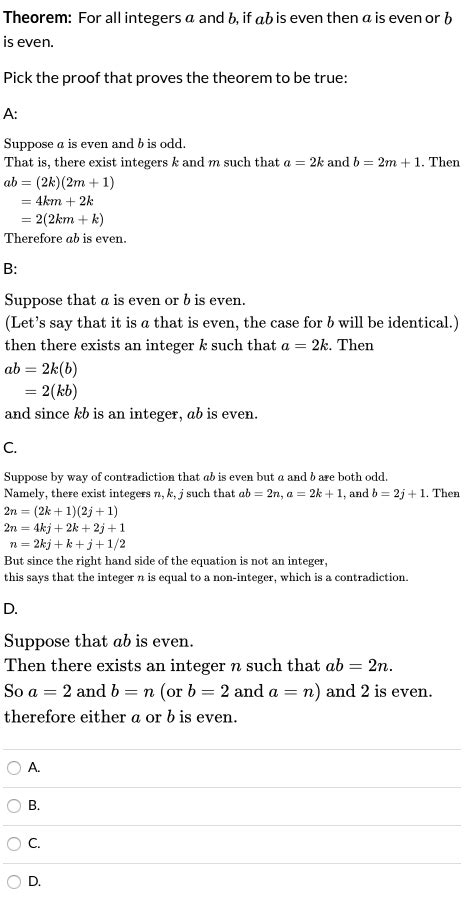 solved theorem for all integers a and b if ab is even then