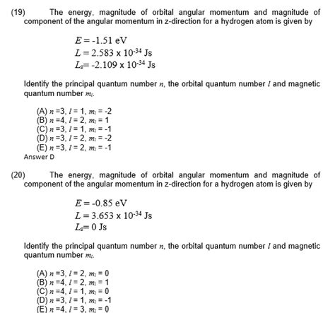 solved 19 the energy magnitude of orbital angular momentum