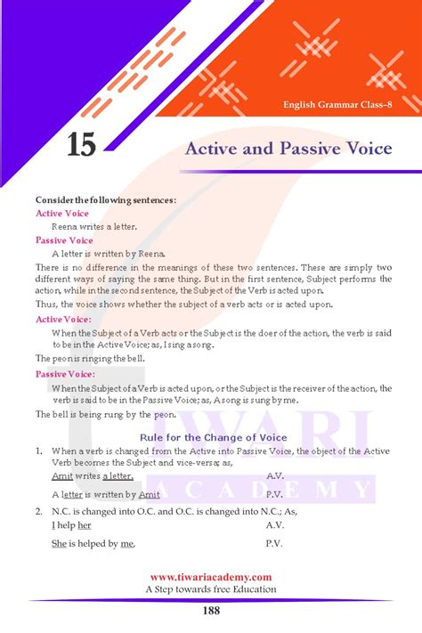 Class 8 English Grammar Chapter 15 Active And Passive Voice