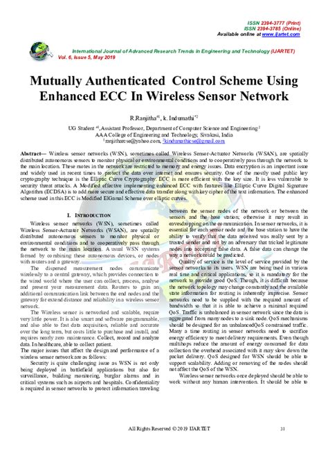 pdf mutually authenticated control scheme using enhanced ecc in wireless sensor network