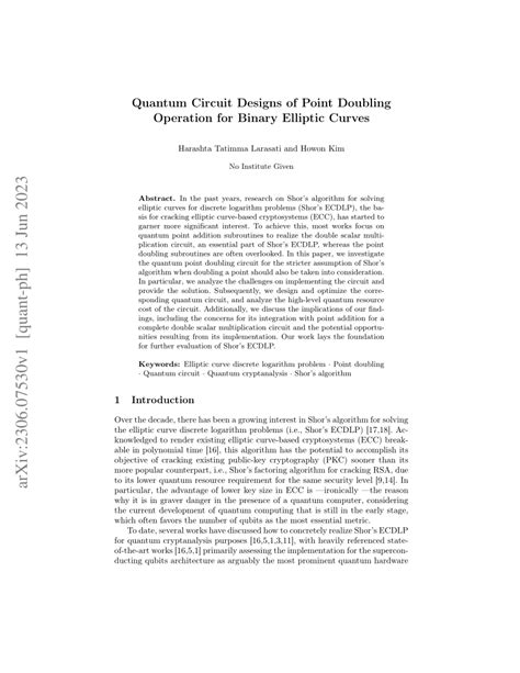 pdf quantum circuit designs of point doubling for binary elliptic curves