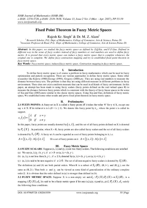 pdf fixed point theorem in fuzzy metric spaces iosr jm and prof anil rajput