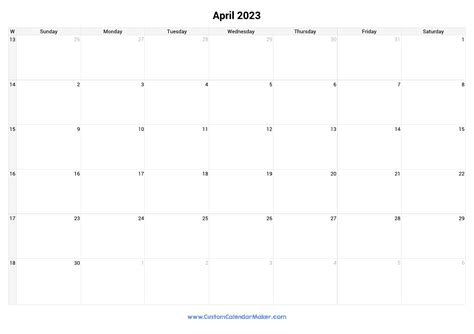 April 2023 Printable Calendar With Week Numbers