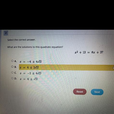 Select The Correct Answer What Are The Solutions To This Quadratic