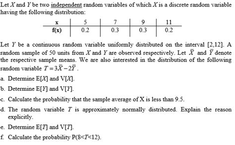 Solved Let X And Y Be Two Independent Random Variables Of Chegg