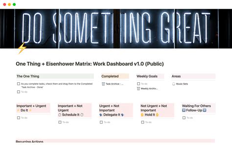 One Thing Eisenhower Matrix Work Dashboard Template Notion Marketplace