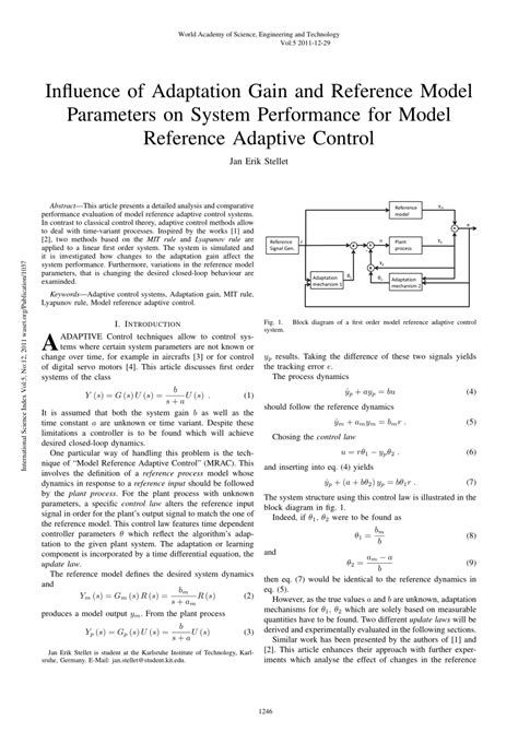 pdf inﬂuence of adaptation gain and reference model parameters on system performance for model
