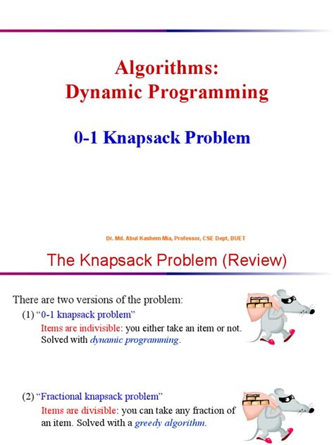 algorithms dynamic programming 0 1 knapsack problem pdf mathematical logic mathematical