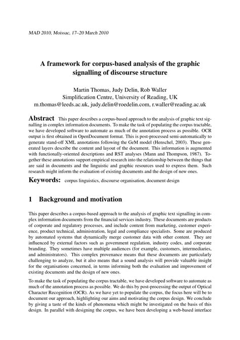 pdf a framework for corpus based analysis of the graphic signalling of discourse structure