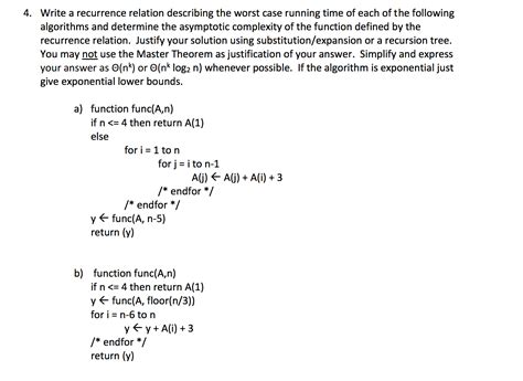 solved write a recurrence relation describing the worst case