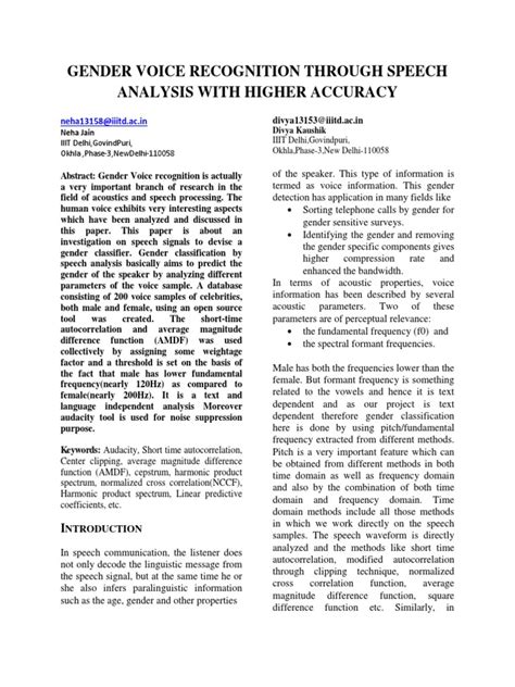 gender recognition by speech analysis pdf pitch music spectral density