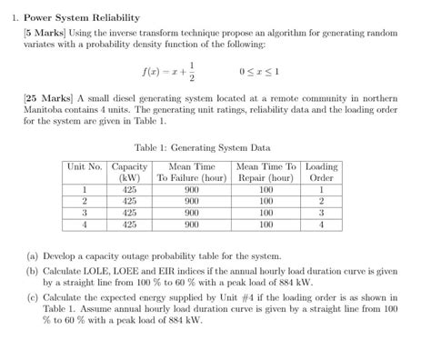 1 power system reliability [5 marks] using the