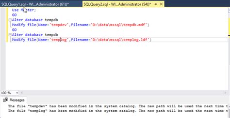 move sql server tempdb database files to a different directory using dynamic sql