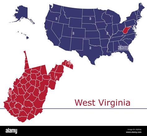 West Virginia Counties Vector Map Outline With Usa Map Colors National Flag Stock Vector Image