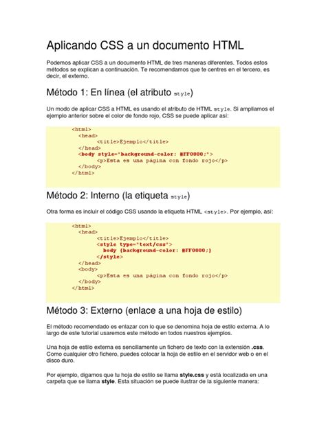 aplicando css a un documento html html hojas de estilo en cascada