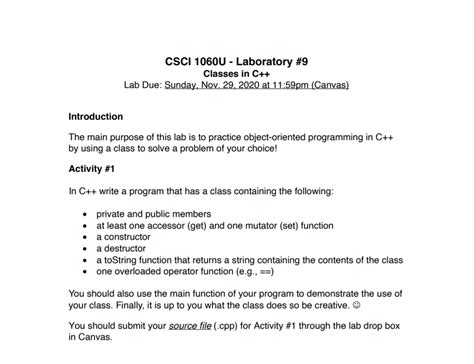 solved csci 1060u laboratory 9 classes in c lab due