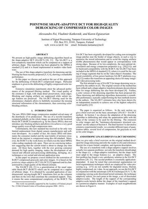 pdf pointwise shape adaptive dct for high quality deblocking of compressed color images