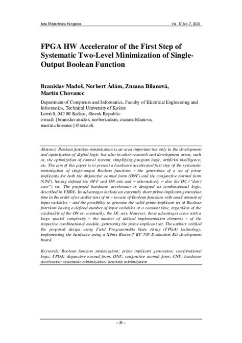 pdf fpga hw accelerator of the first step of systematic two level minimization of single