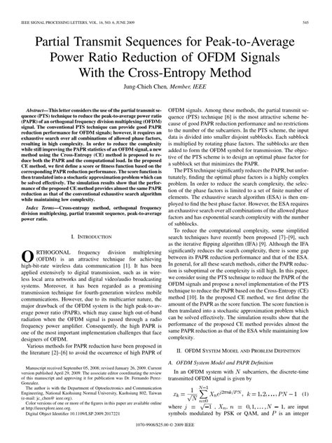pdf partial transmit sequences for peak to average power ratio reduction of ofdm signals with