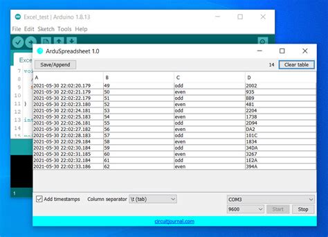 logging arduino serial output to csv excel windows mac linux circuit journal