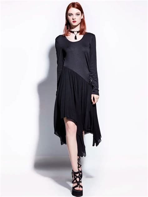 Plus Size Women Black Dresses Gothic Goth Fashion Club Party Dresses Knee Length Ladies Female