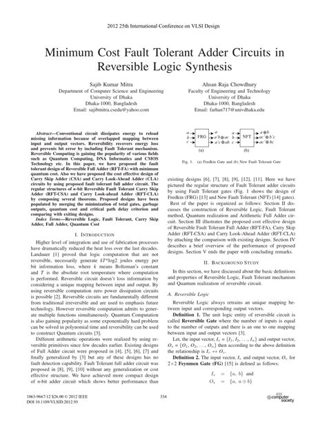 pdf minimum cost fault tolerant adder circuits in reversible logic synthesis