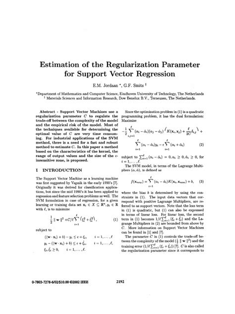 jordaan2002 estimation of the regularization parameter for svr pdf support vector machine
