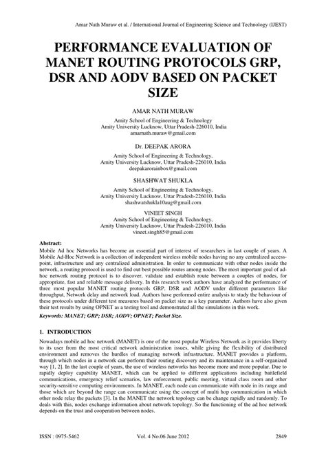 pdf performance evaluation of manet routing protocols grp dsr and aodv based on packet size