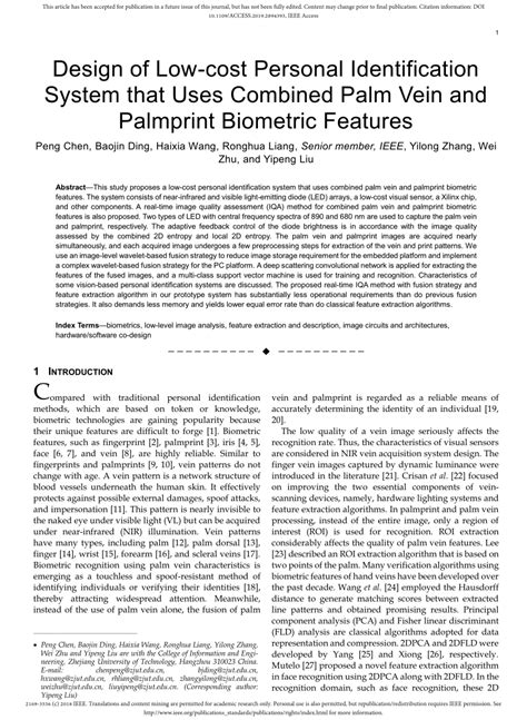pdf design of low cost personal identification system that uses combined palm vein and
