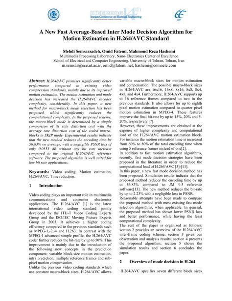 pdf a new fast average based inter mode decision algorithm for motion estimation in h 264 avc