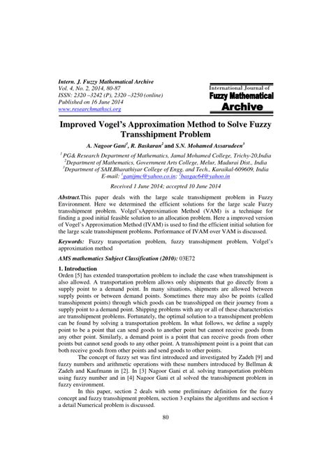 pdf improved vogel s approximation method to solve fuzzy transshipment problem