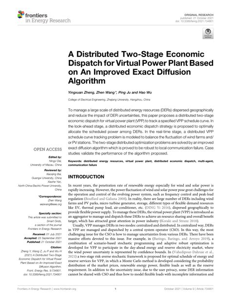pdf a distributed two stage economic dispatch for virtual power plant based on an improved