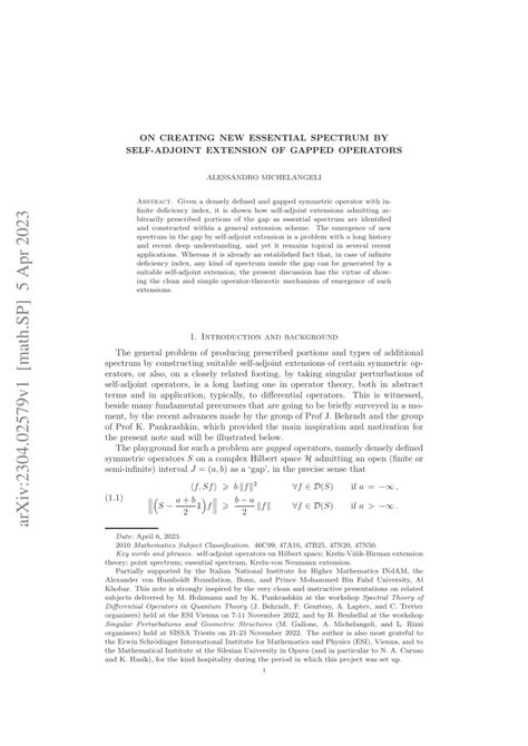 pdf on creating new essential spectrum by self adjoint extension of gapped operators