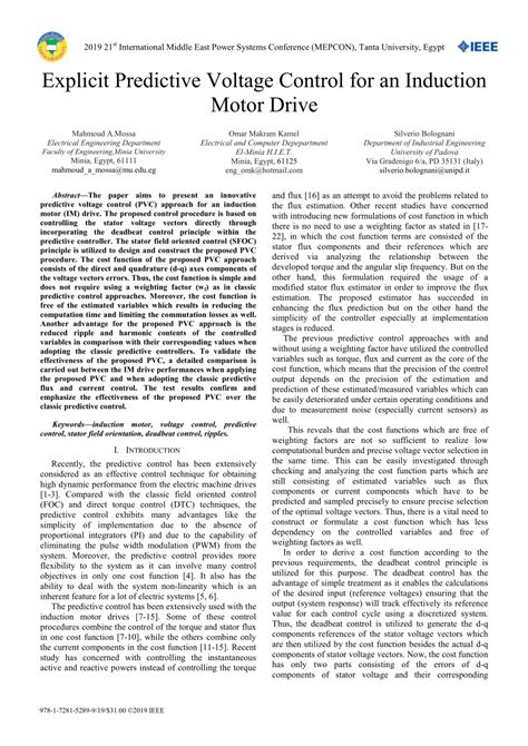 pdf explicit predictive voltage control for an induction motor drive