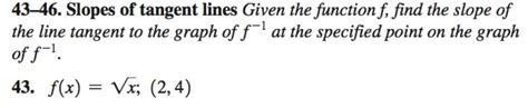 solved 43 46 slopes of tangent lines given the functionf