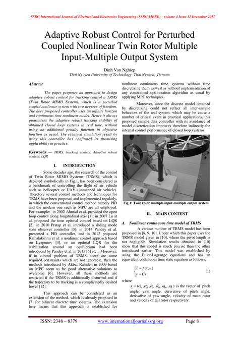 pdf adaptive robust control for perturbed coupled nonlinear twin rotor multiple input multiple