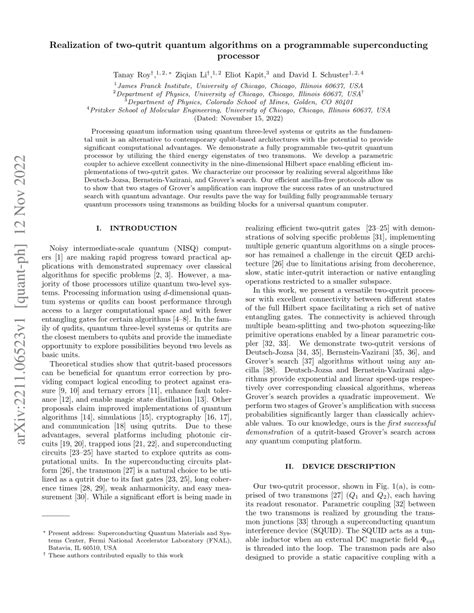 pdf realization of two qutrit quantum algorithms on a programmable superconducting processor
