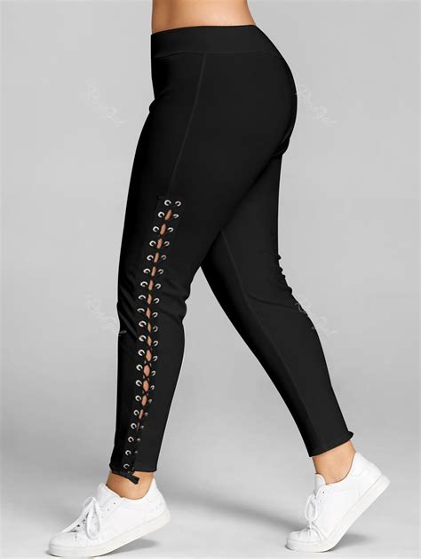 35 Off Plus Size Side Lace Up Leggings Rosegal