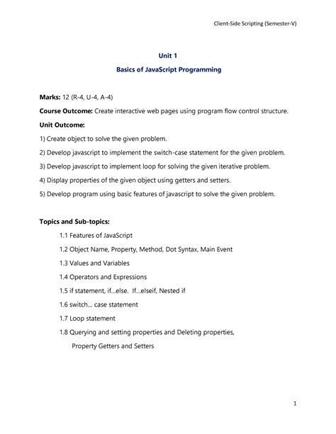 css chap 1 lesson unit 1 basics of javascript programming marks 12 r 4 u 4 a 4 course