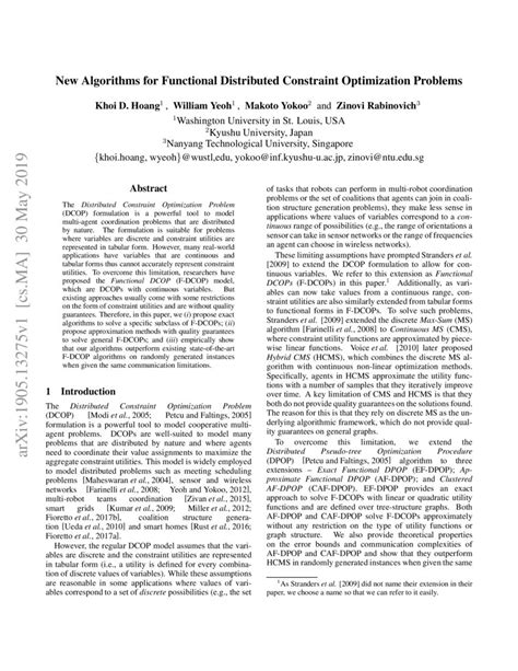new algorithms for functional distributed constraint optimization problems deepai