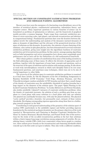 pdf special section on constraint satisfaction problems and message passing algorithms