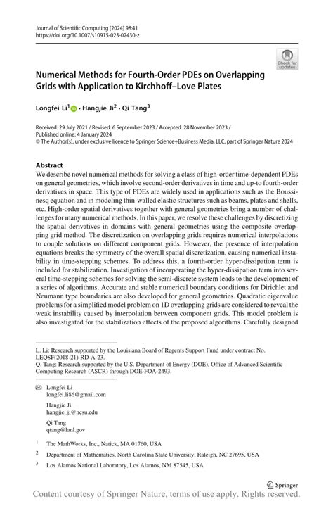 numerical methods for fourth order pdes on overlapping grids with application to kirchhoff love