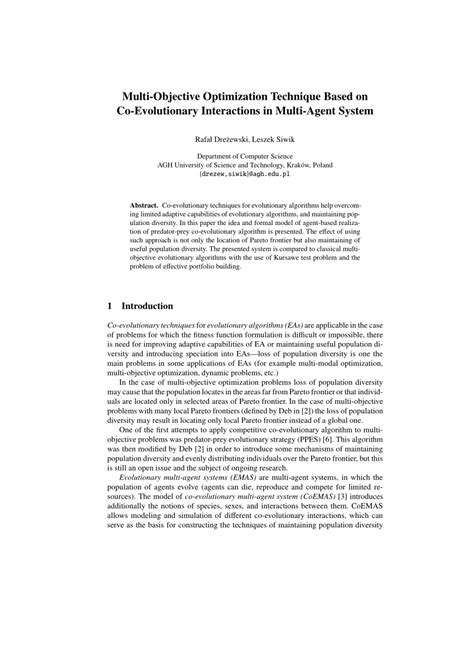 pdf multi objective optimization technique based on co evolutionary interactions in multi